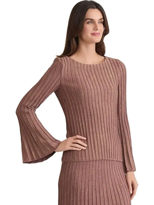 Misook Lurex Bell Sleeve Knit Tunic - Midnight Umber