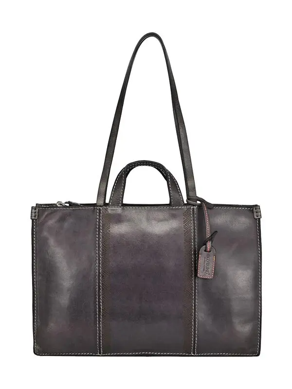 OLD TREND Genuine Leather Structured Carryall Tote - Grey