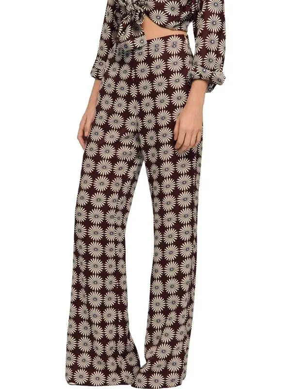 Sandro Floral-print Flared Trousers - Marron/bleu