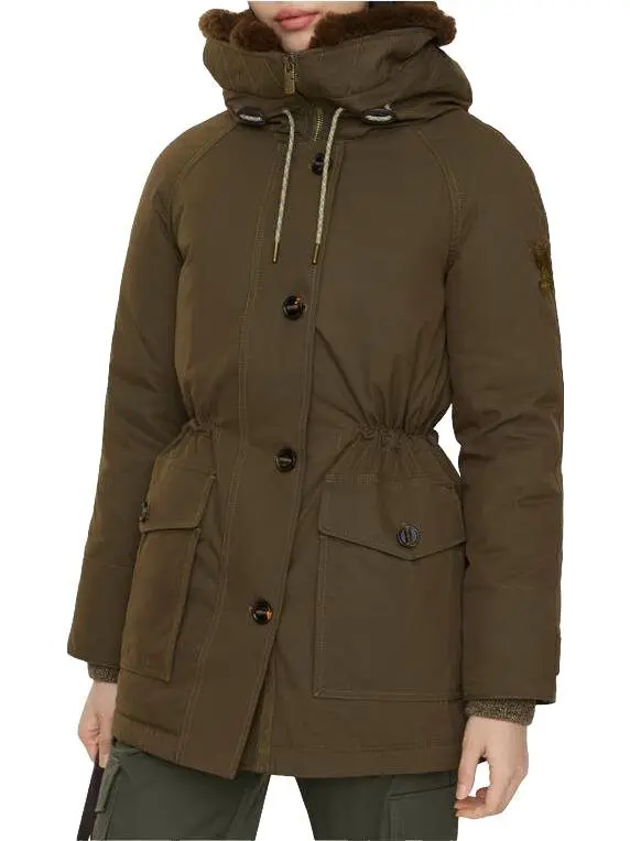 Burberry Shearling Trim Gabardine Parka - Juniper Green