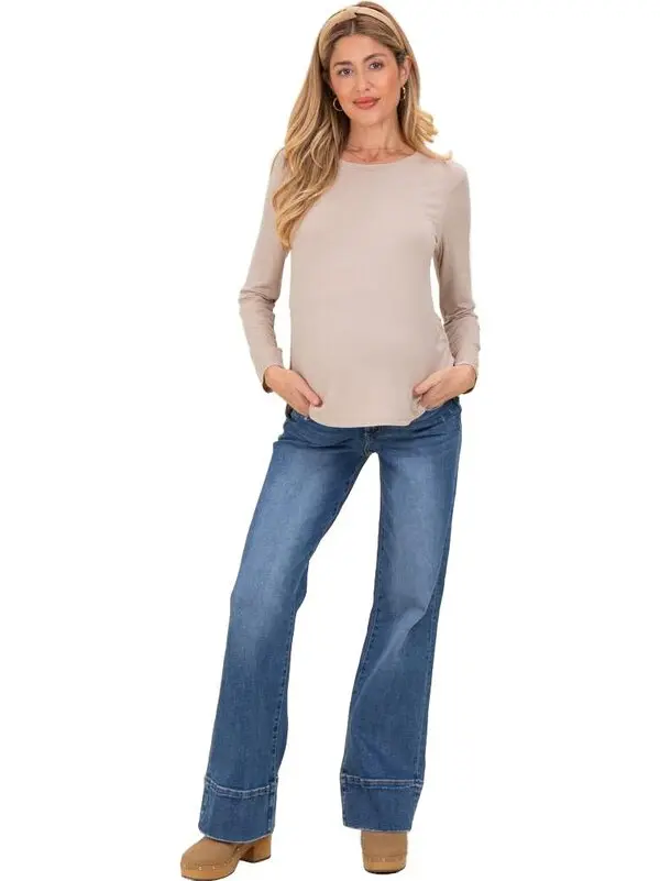 PINKBLUSH Trouser Hem Wide Flare Maternity Jeans - Blue