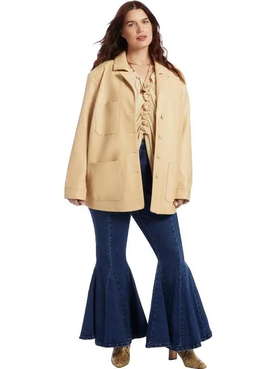 JUNE + VIE Relaxed Faux Leather Blazer - Pebble