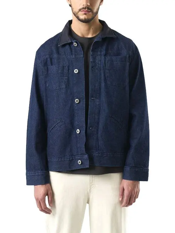 VELEZ Lerna Denim And Leather Trucker Jacket - Blue