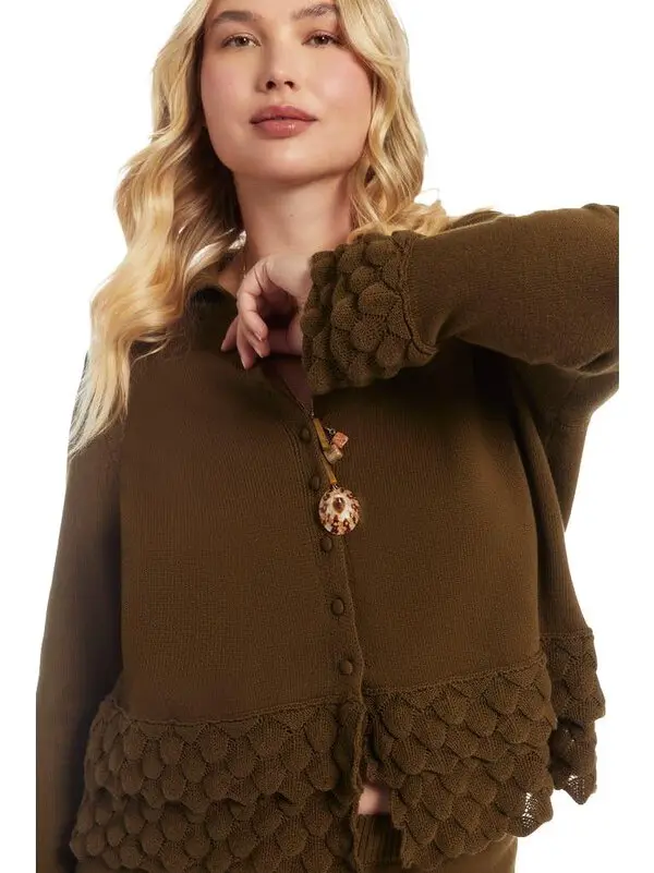 JUNE + VIE Ruffled Peplum Cardigan Sweater - Dark Olive