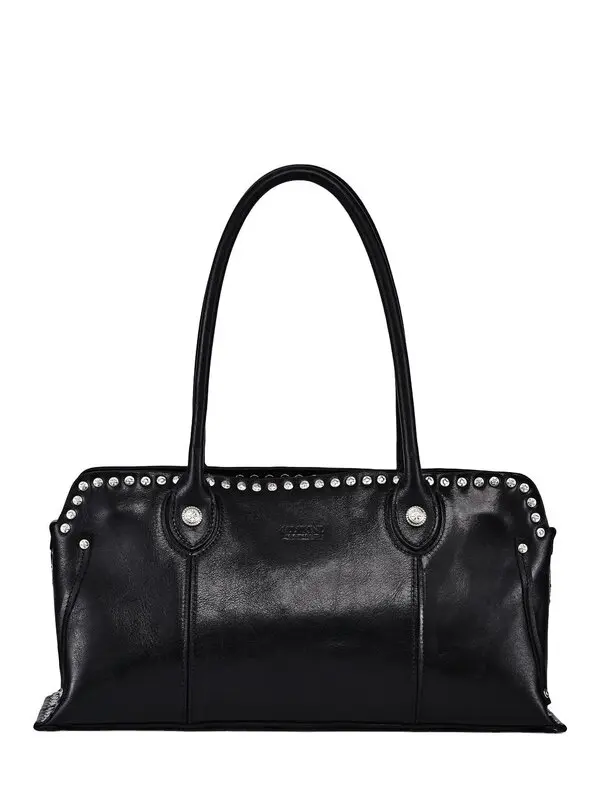 OLD TREND Soul Genuine Leather Studded Shoulder Bag - Black