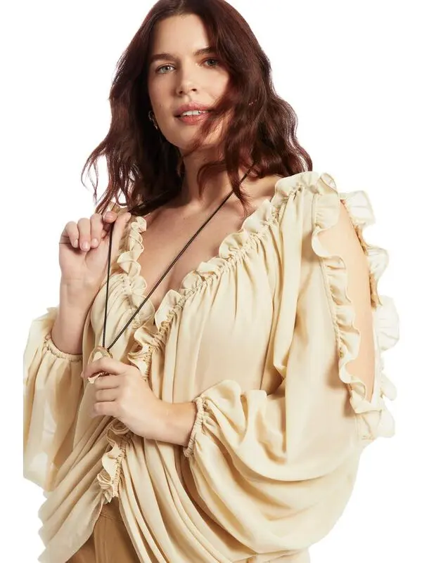 JUNE & VIE Draped Blouse - Pebble