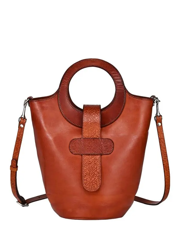 OLD TREND Lily Genuine Leather Bucket Crossbody Bag - Cognac