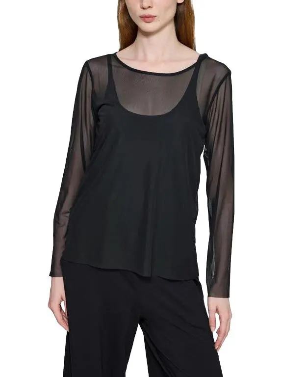 LUUKAA Marlene Garment-dyed Mesh Blouse - Black