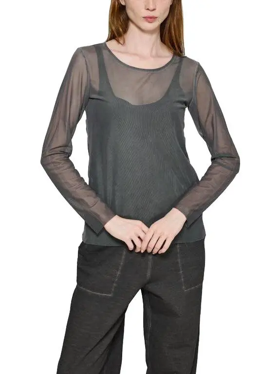 LUUKAA Marlene Garment-dyed Mesh Blouse - Misty Black