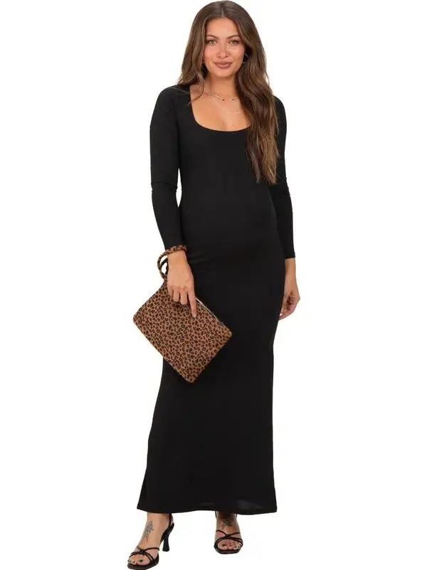 PINKBLUSH Square Neck Long Sleeve Maxi Dress - Black