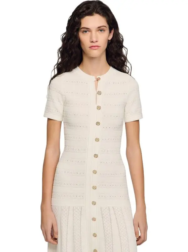 Sandro Knit Button-up Maxi Dress - Ecru