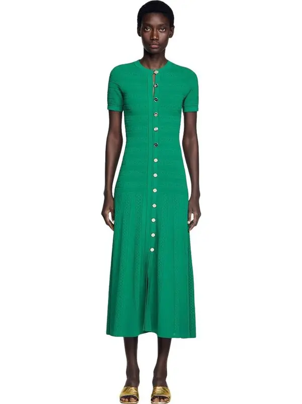 Sandro Knit Button-up Maxi Dress - Emeuraude Green