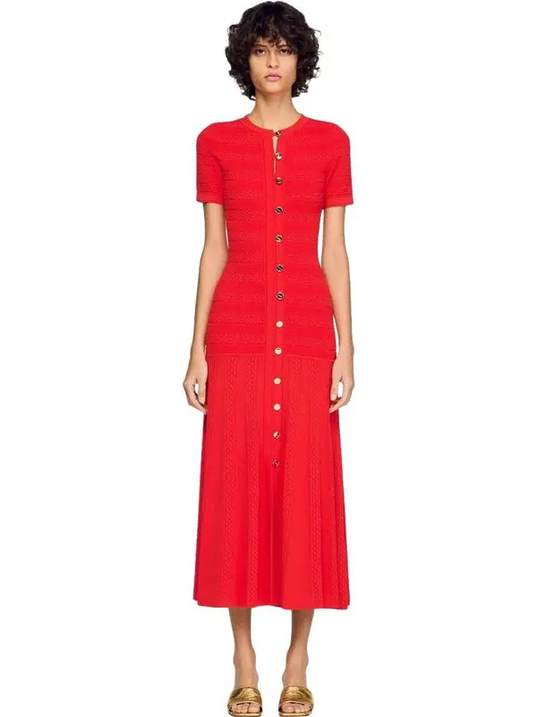 Sandro Knit Button-up Maxi Dress - Red