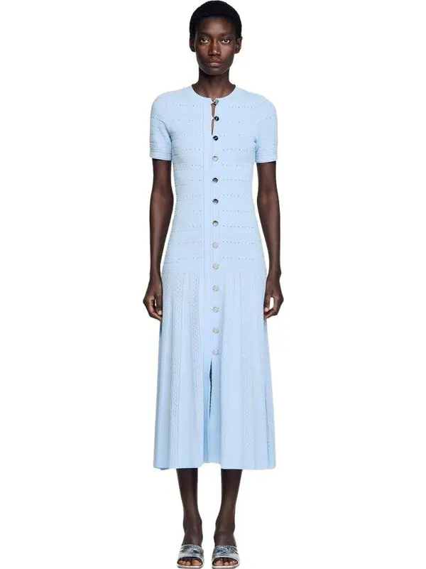 Sandro Knit Button-up Maxi Dress - Sky Blue