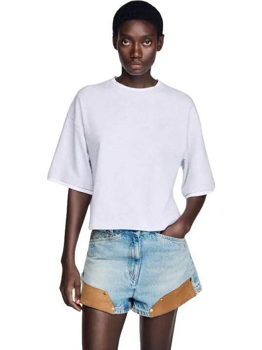 Sandro T-shirt With Trim And Embroidery - Grey