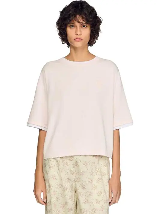 Sandro T-shirt With Trim And Embroidery - Light Pink