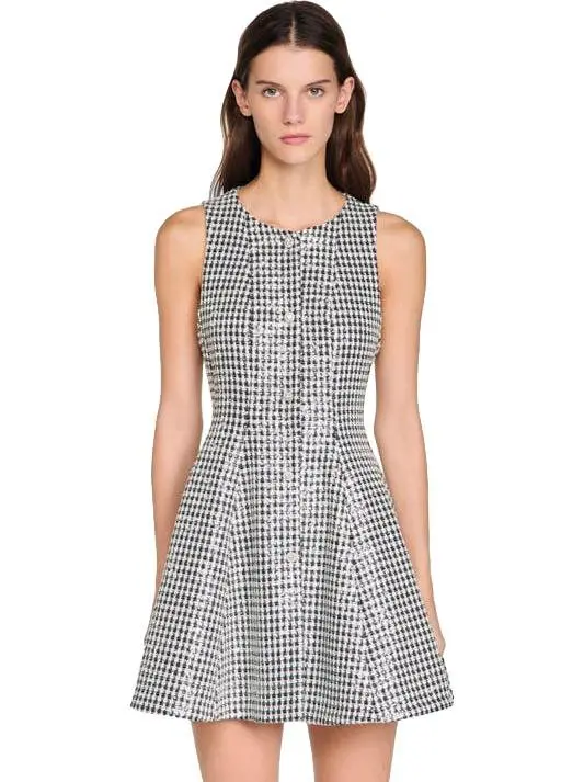Sandro Tweed And Sequin Mini Dress - Black/white