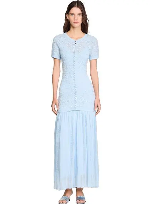 Sandro Beaded Knit Maxi Dress - Sky Blue