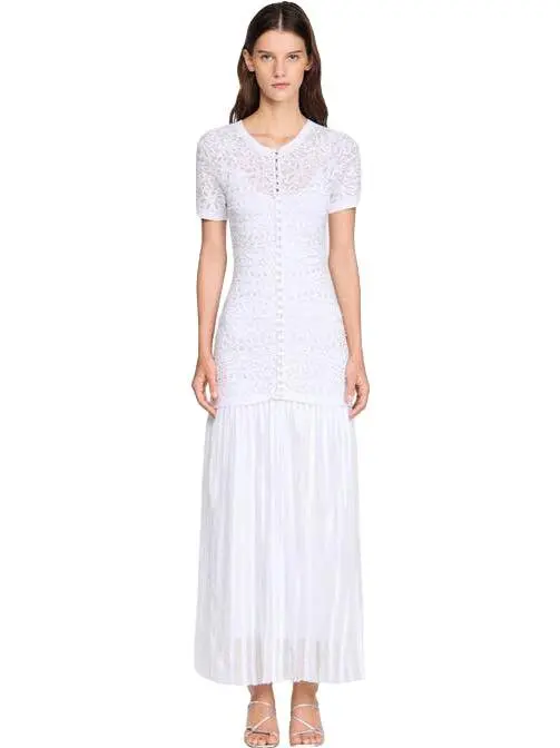 Sandro Beaded Knit Maxi Dress - White