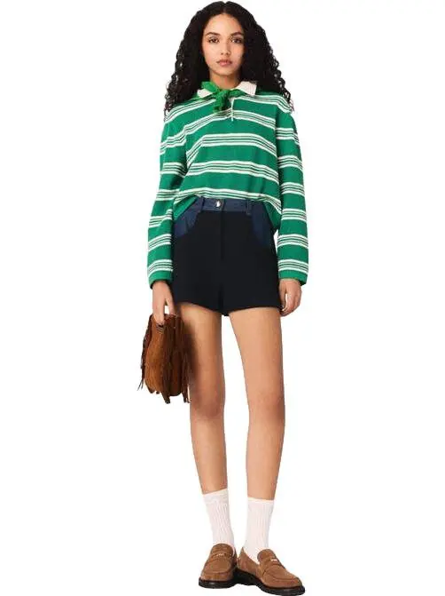 Maje Cropped Striped Polo Sweater - Green