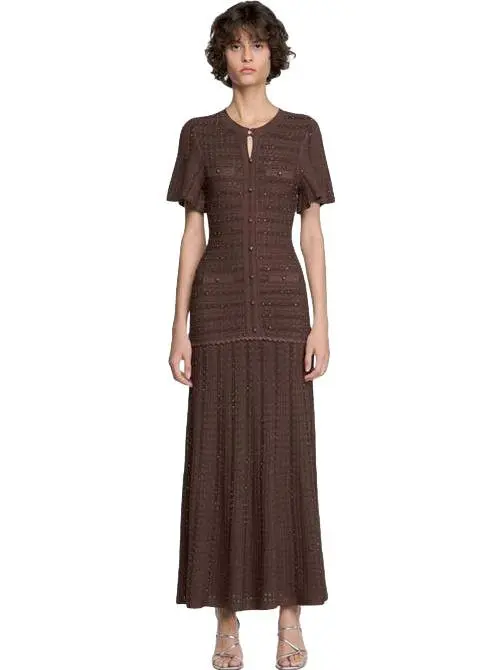 Sandro Rhinestone-embellished Knit Maxi Dress - Brown