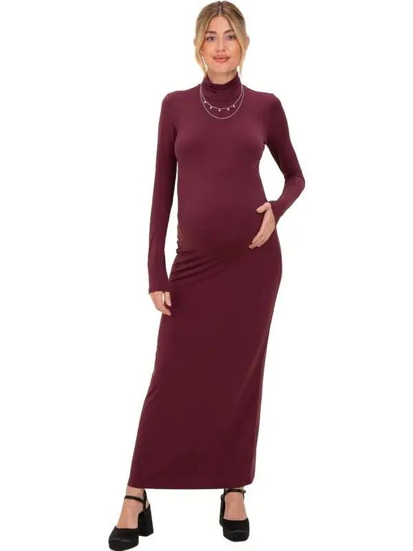 PINKBLUSH Turtleneck Maxi Dress - Burgundy
