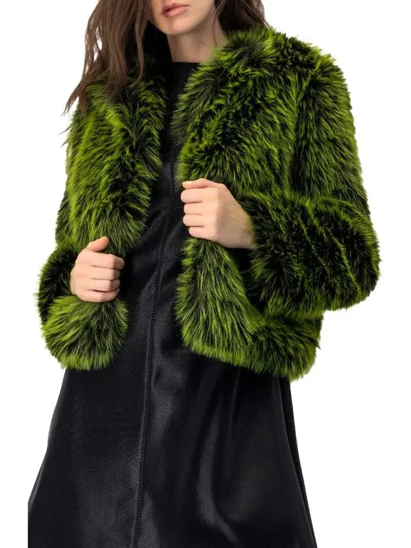 IVONNE Faux Fur Short Coat - Dark Green