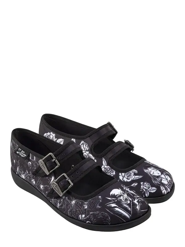 HOT CHOCOLATE DESIGN Printed Mary Jane Flats - Death Stalks