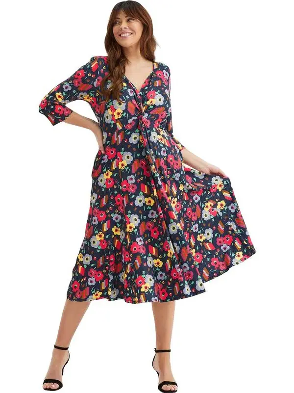 SCARLETT & JO Knot Front Fit And Flare Dress - Harriet Print