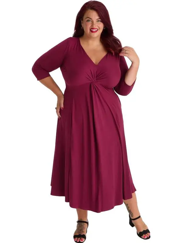 SCARLETT & JO Peach Touch Knot Front Dress - Wine