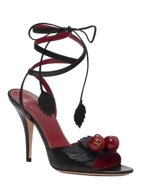 Valentino Garavani Cherryfic Ankle Strap Sandals - Black