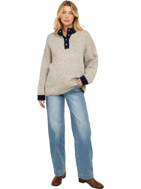 PINKBLUSH Medium Wash Baggy Straight Leg Maternity Jeans - Blue