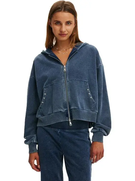 COTTON ON Oversized Zip Through Hoodie - Indigo Dye