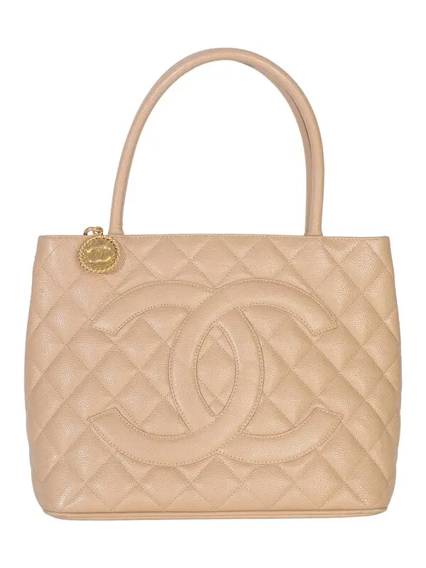 Chanel Quilted Caviar Medallion Tote - Beige