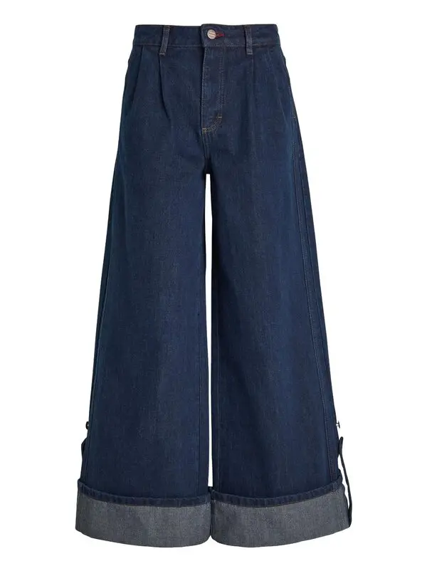 DAMSON MADDER Wylie Turn-up Wide-leg Jeans - Dark Blue