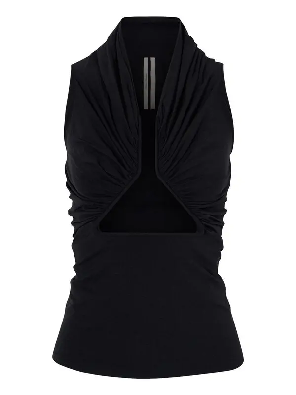Rick Owens Cutout Gathered Jersey Top - Black