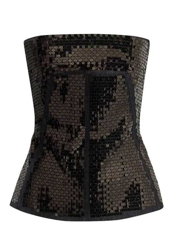 Rick Owens Sequined Denim Strapless Top - Metallic