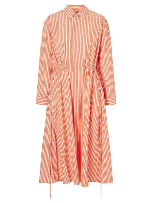 Polo Ralph Lauren Ruched Embroidered Striped Maxi Dress - Orange