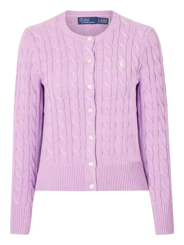 Polo Ralph Lauren Embroidered Cable-knit Cotton Cardigan - Purple
