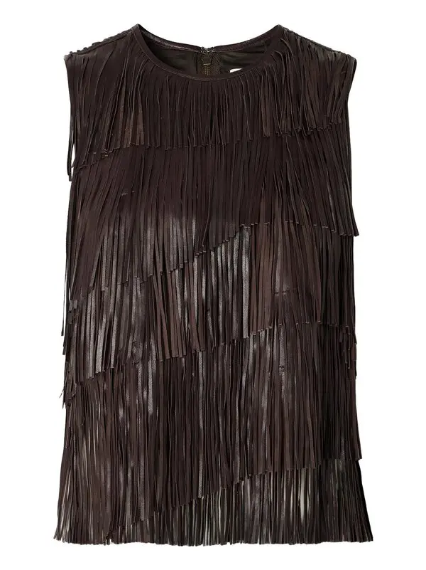 Ulla Johnson Leonie Fringed Leather Top - Brown