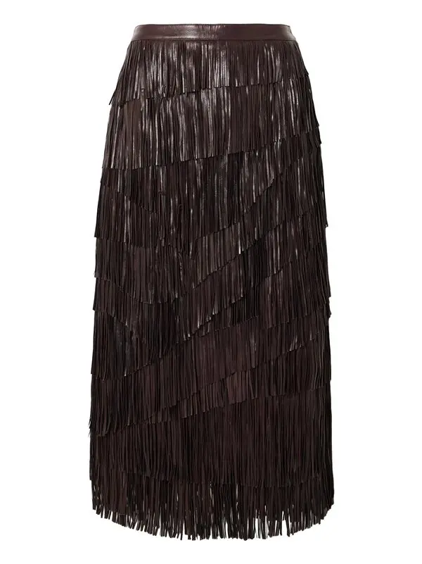 Ulla Johnson Therese Fringed Leather Skirt - Brown