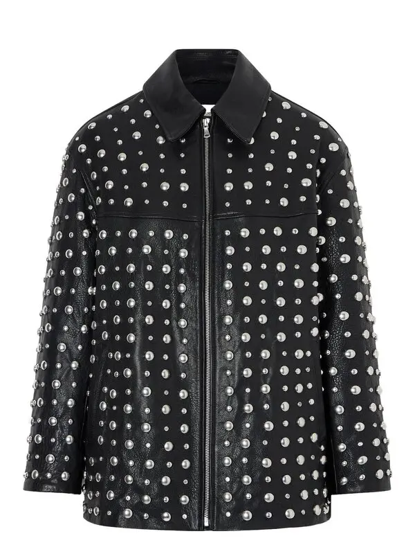 Nour Hammour Studded Leather Jacket - Black