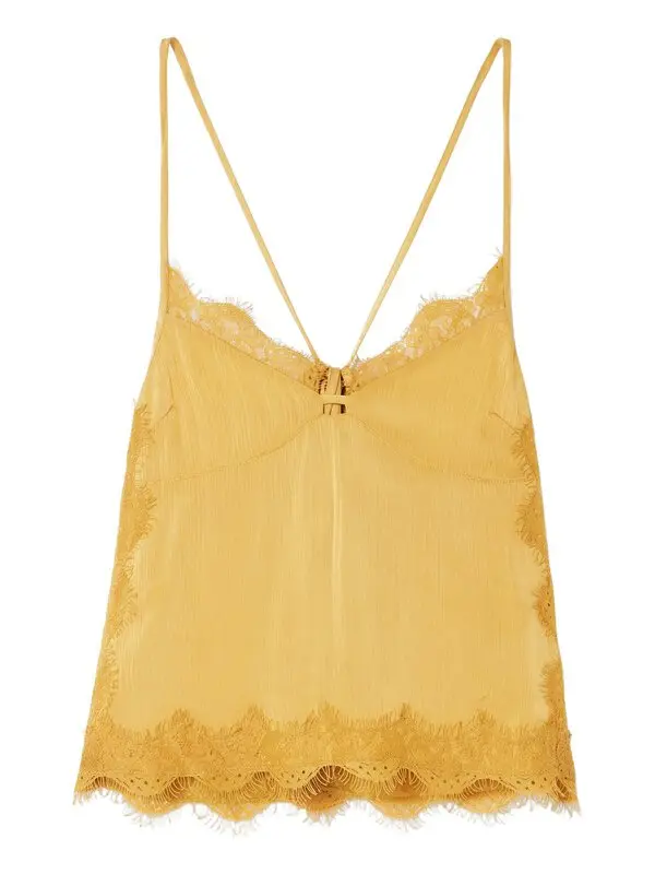 R13 Tie-detailed Lace And Crepon Camisole - Yellow