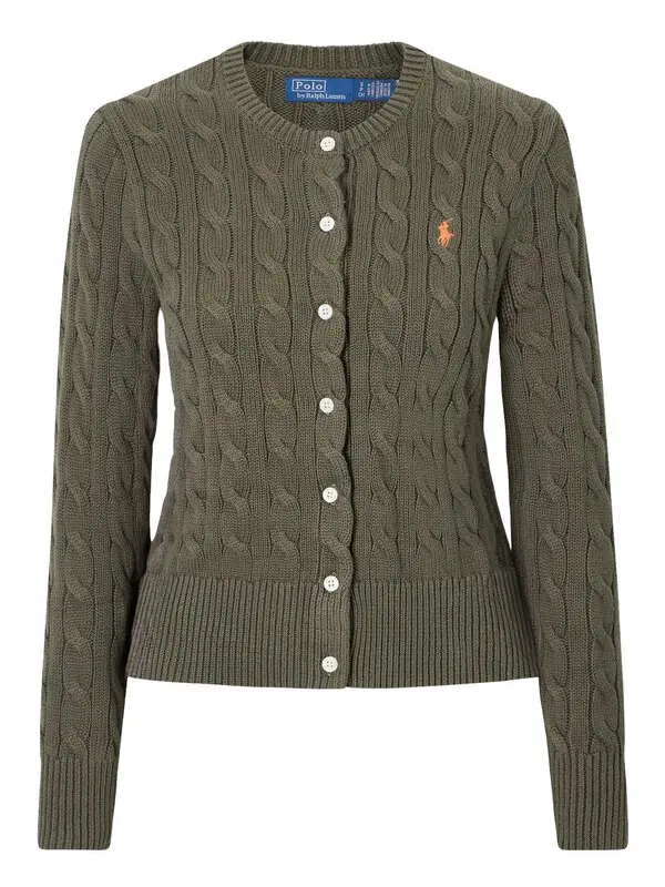 Polo Ralph Lauren Embroidered Cable-knit Cotton Cardigan - Green