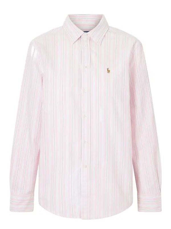 Polo Ralph Lauren Embroidered Striped Oxford Cotton Shirt - Pink