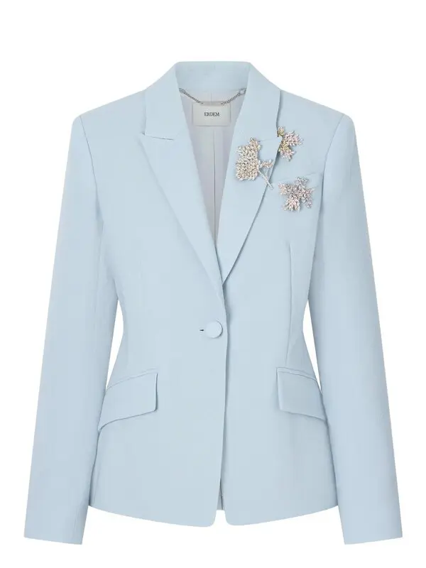 Erdem Embellished Wool-crepe Blazer - Blue