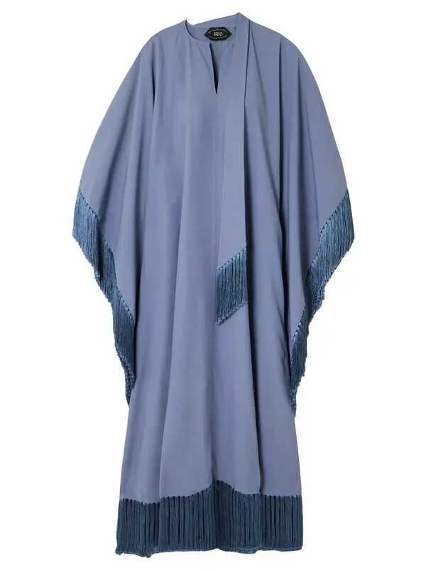 TALLER MARMO Hammamet Fringed Crepe-cady Cape-effect Gown - Blue