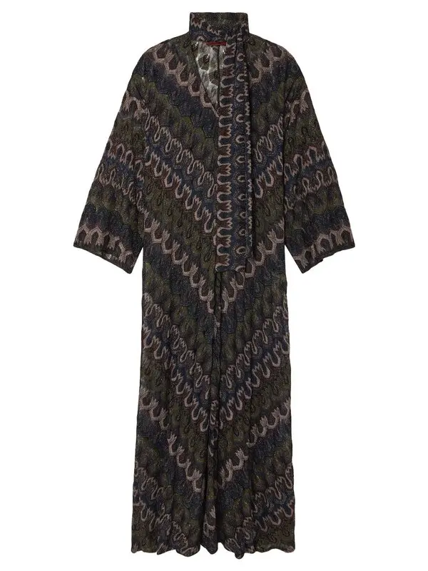 Missoni Tie-detailed Striped Metallic Crochet-knit Dress - Brown