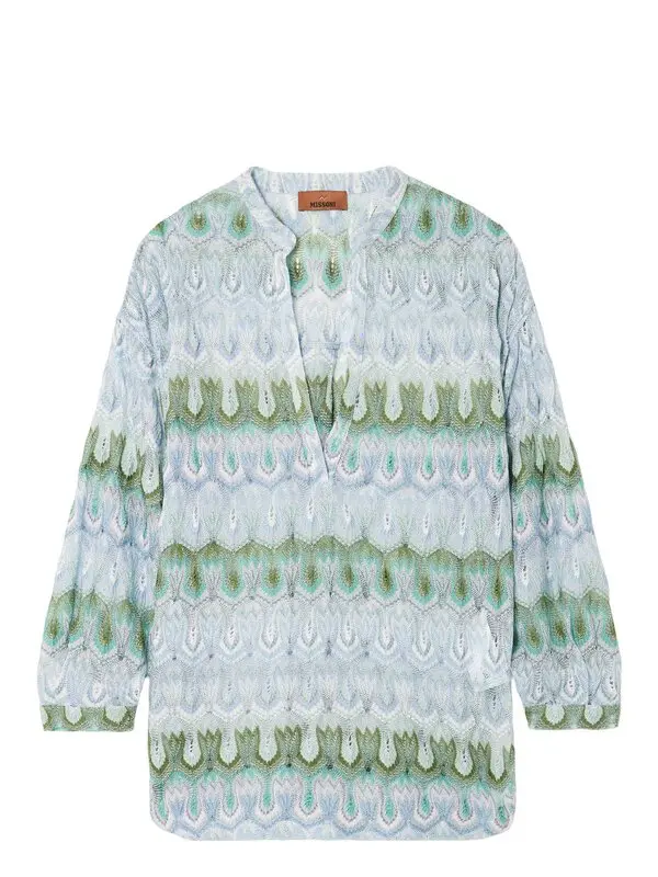 Missoni Corean Striped Metallic Crochet-knit Blouse - Blue