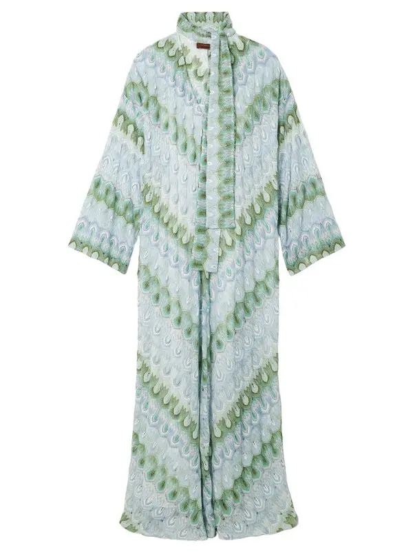 Missoni Tie-detailed Striped Crochet-knit Maxi Dress - Blue